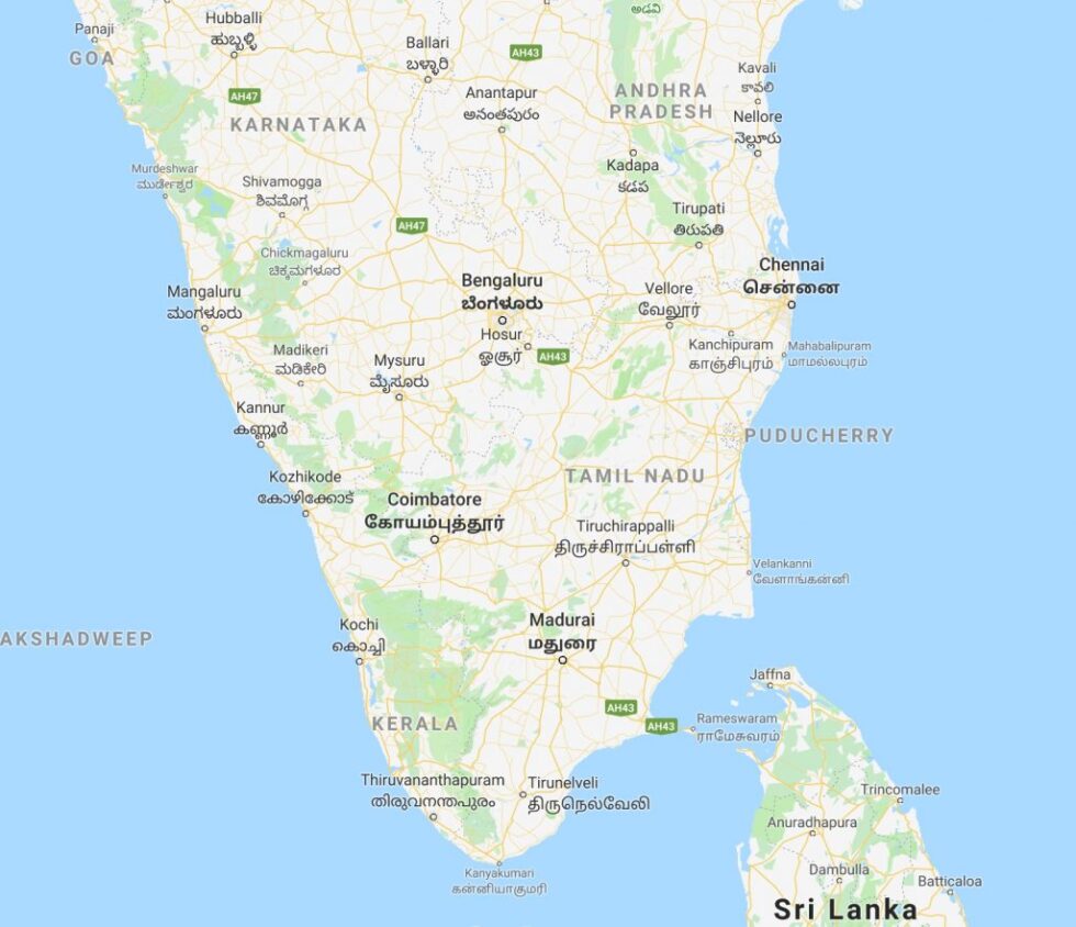 Map of Southern India Points South Holidays